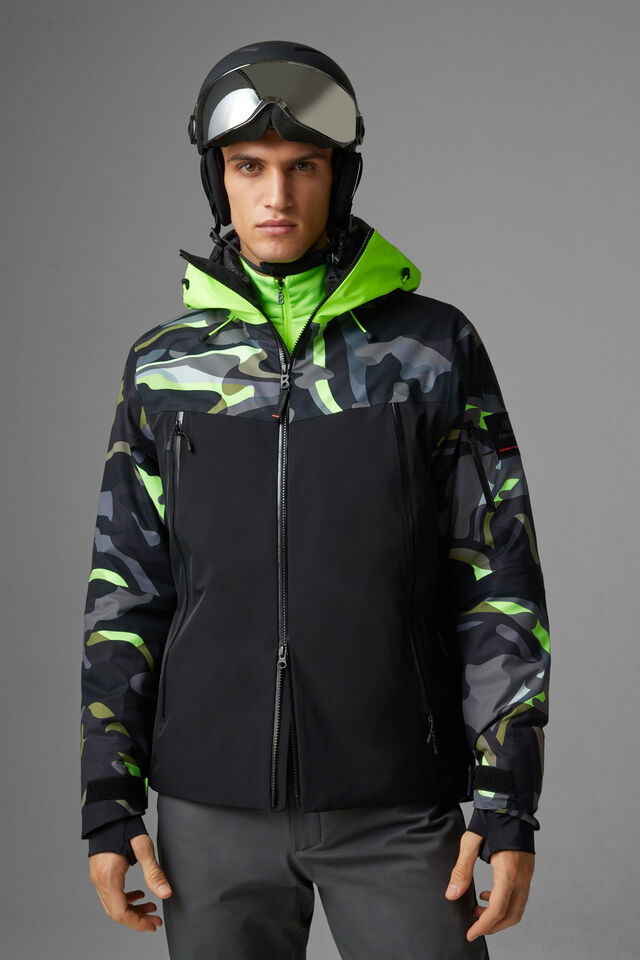 Pánská funkční lyžařská bunda Esko-T v černo šedo neonově zelené barvě | BOGNER.cz