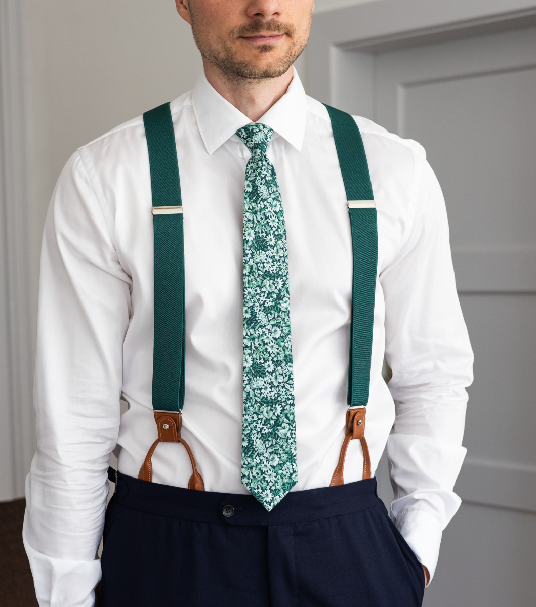 Green men's suspenders with brown loops | bubibubi.store