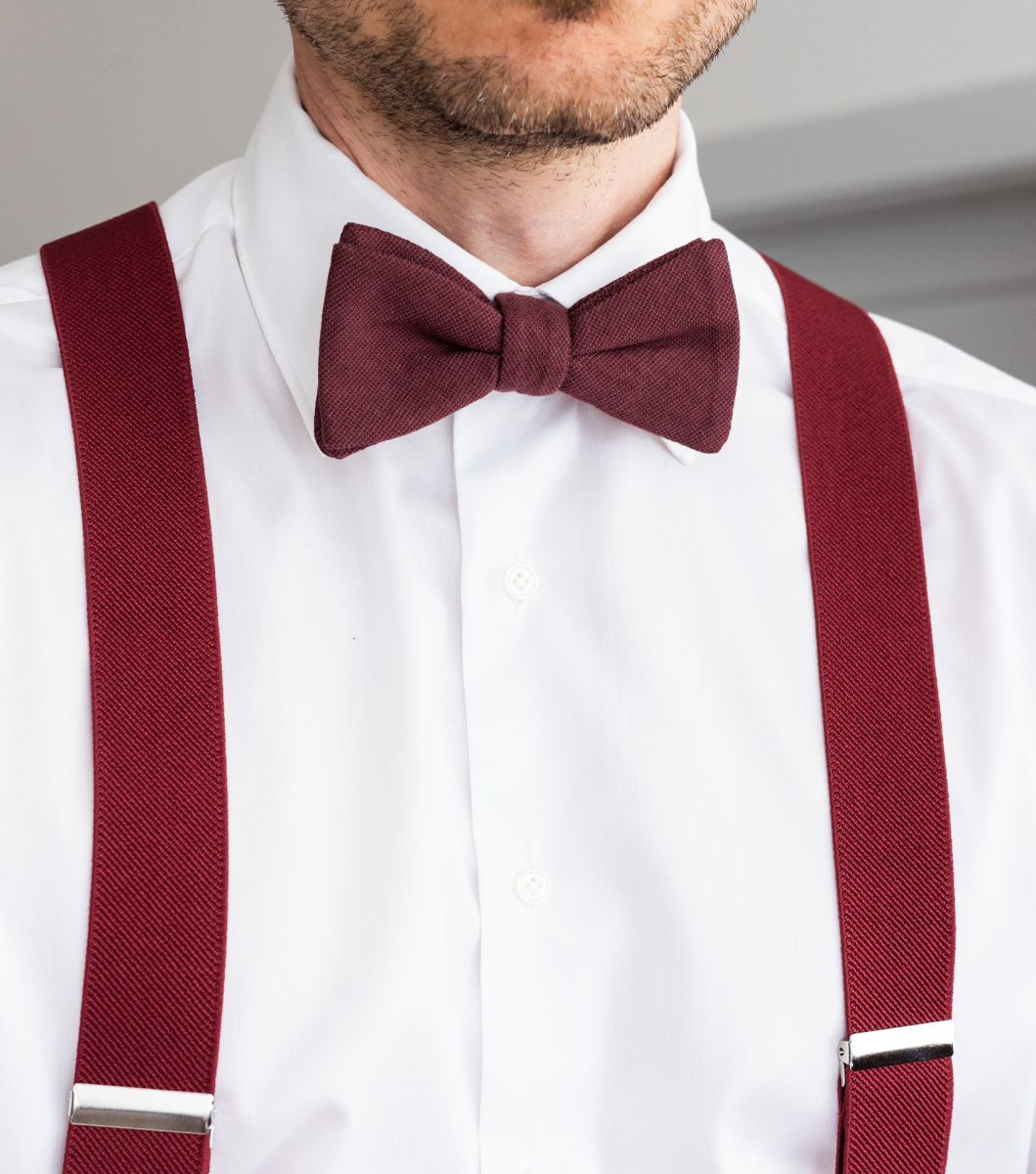 Burgundy self tie bow tie