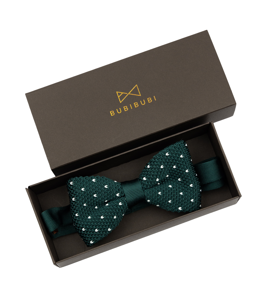 Emerald green pattern knitted bow tie | bubibubi.eu