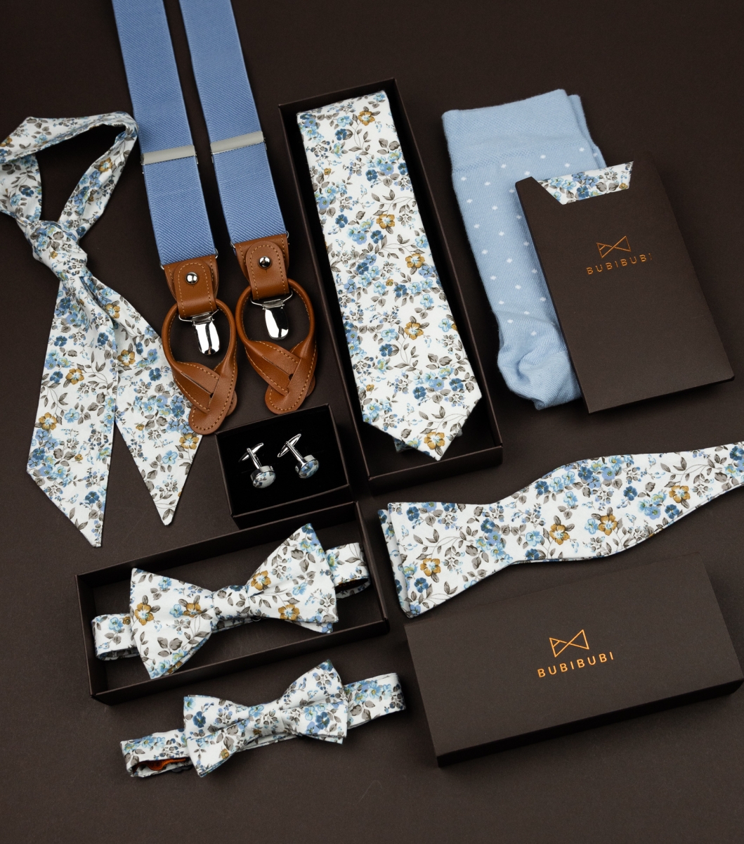White Milly floral wedding necktie | bubibubi.store