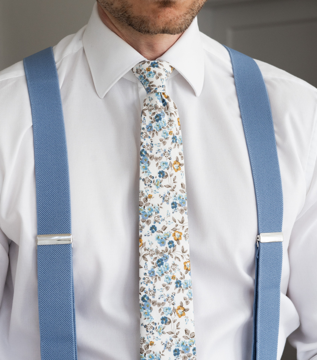 White Milly floral wedding necktie | bubibubi.store