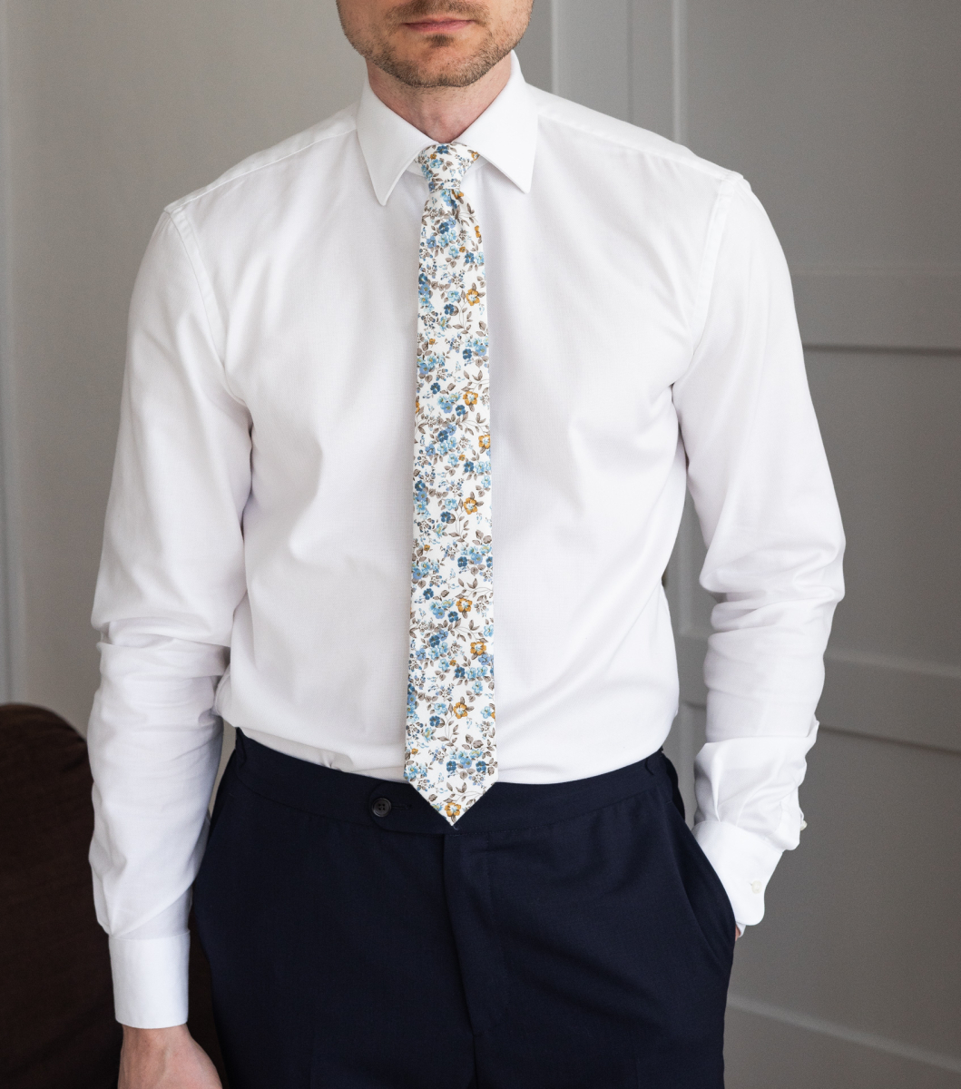 White Milly floral wedding necktie | bubibubi.store