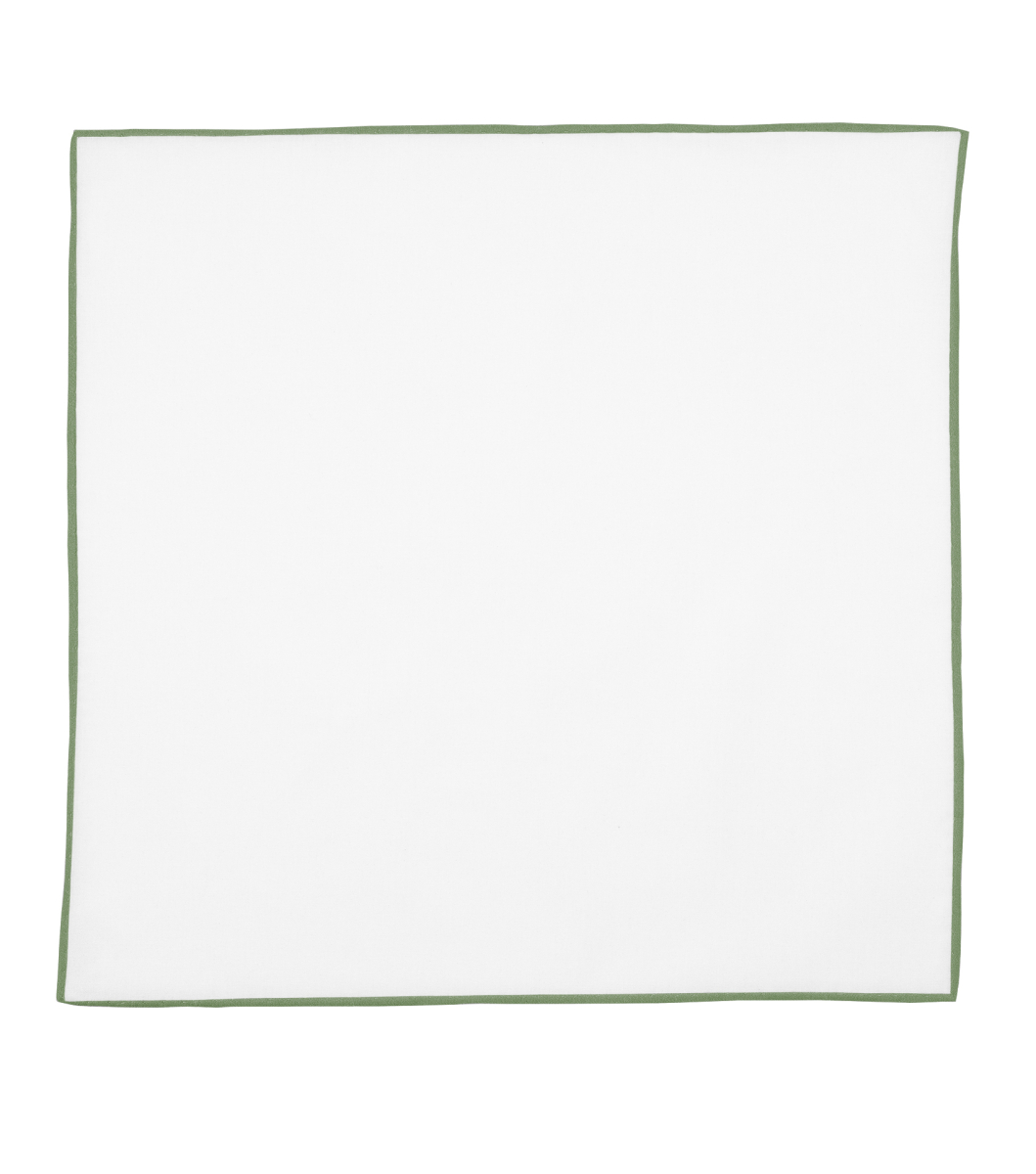 White Pocket Square With Sage Green Edge Bubibubistore