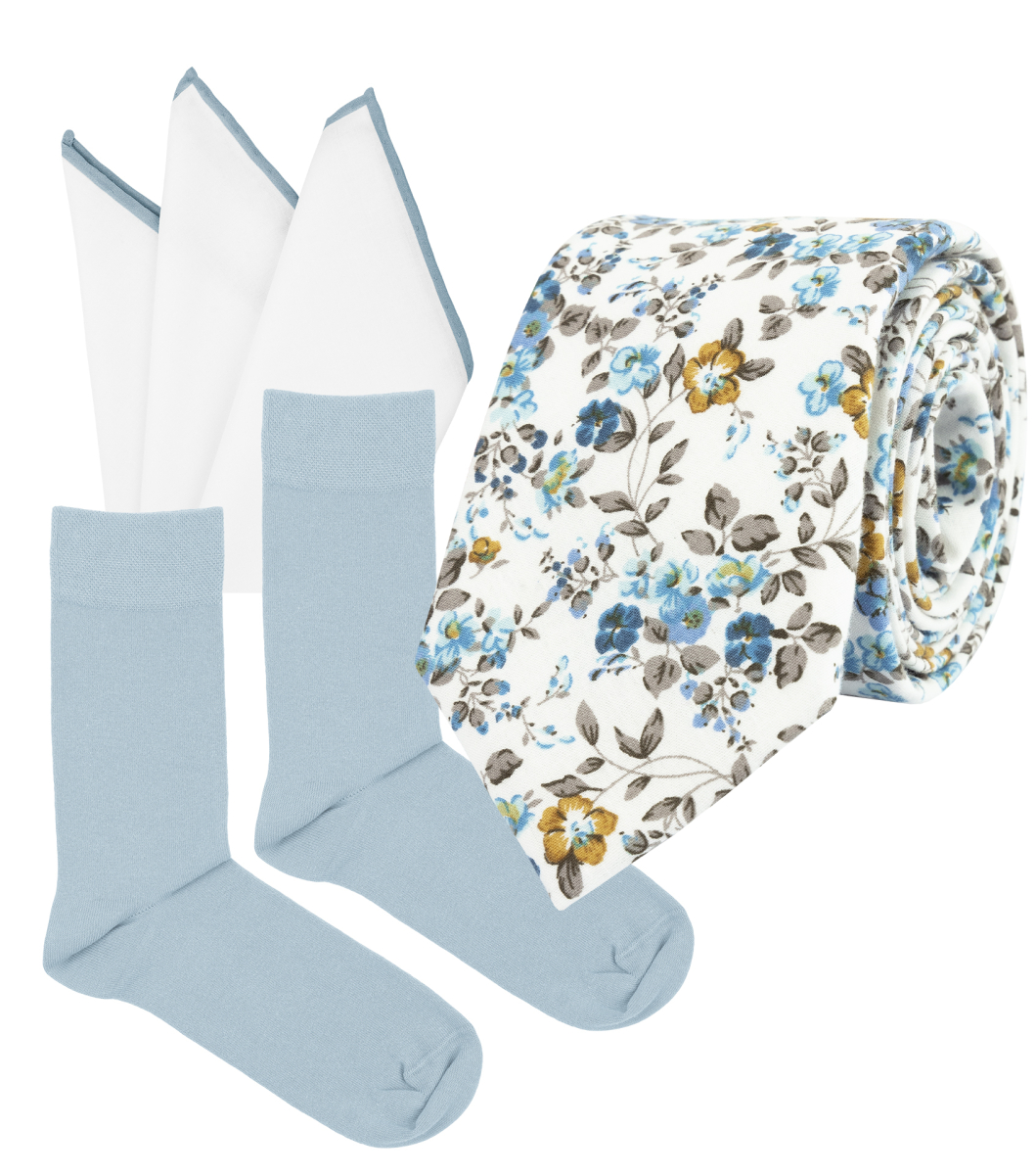 Wedding groomsmen set with floral Milly necktie, pocket square, socks ...