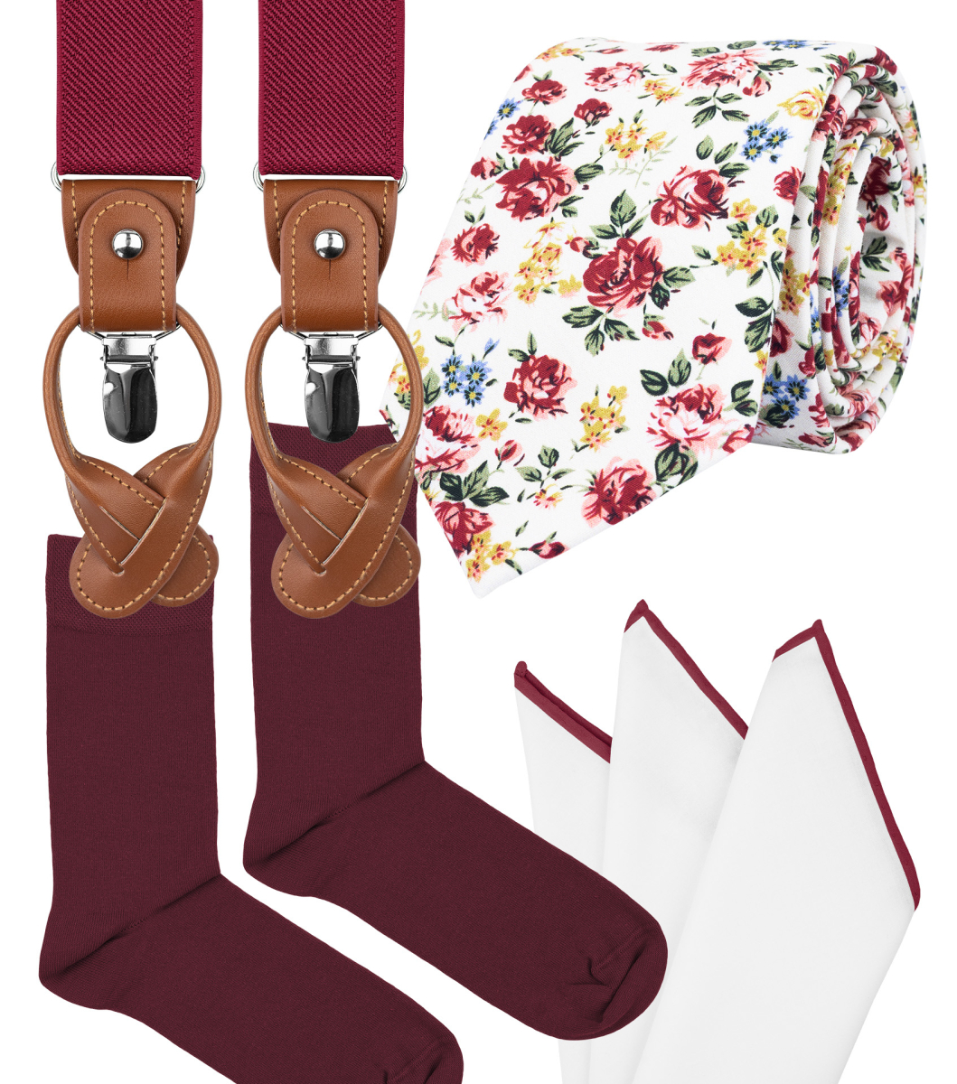 Burgundy Carmine necktie and suspenders set | bubibubi.eu