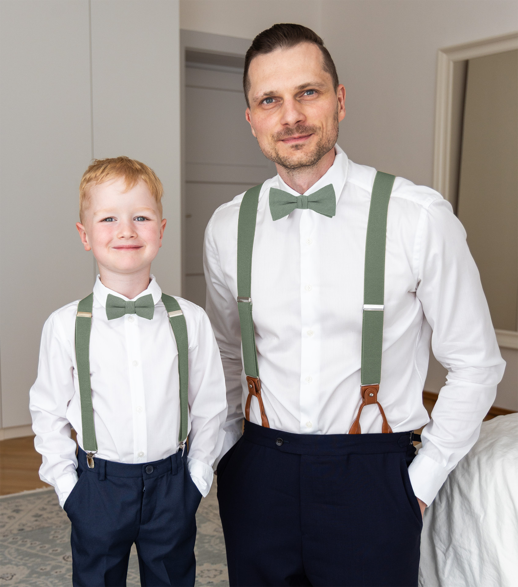 Dad and son Sage green set with bow ties and suspenders | bubibubi.store