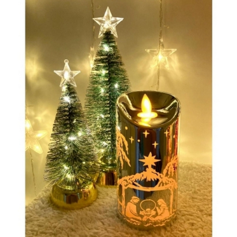 LED gyertya mozgó lánggal és karácsonyi motívummal 15 cm | Ajandek123.hu