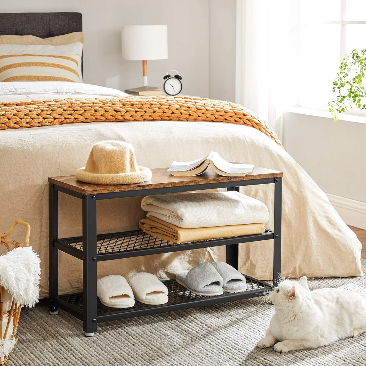 VASAGLE Botník se 2 policemi, industriální, vintage, hnědý, 30x73x45cm ...