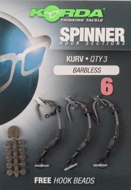 Korda - Háček Spinner Hook Sections Kurv Barbless Velikost 6 3ks | fishmaster.cz