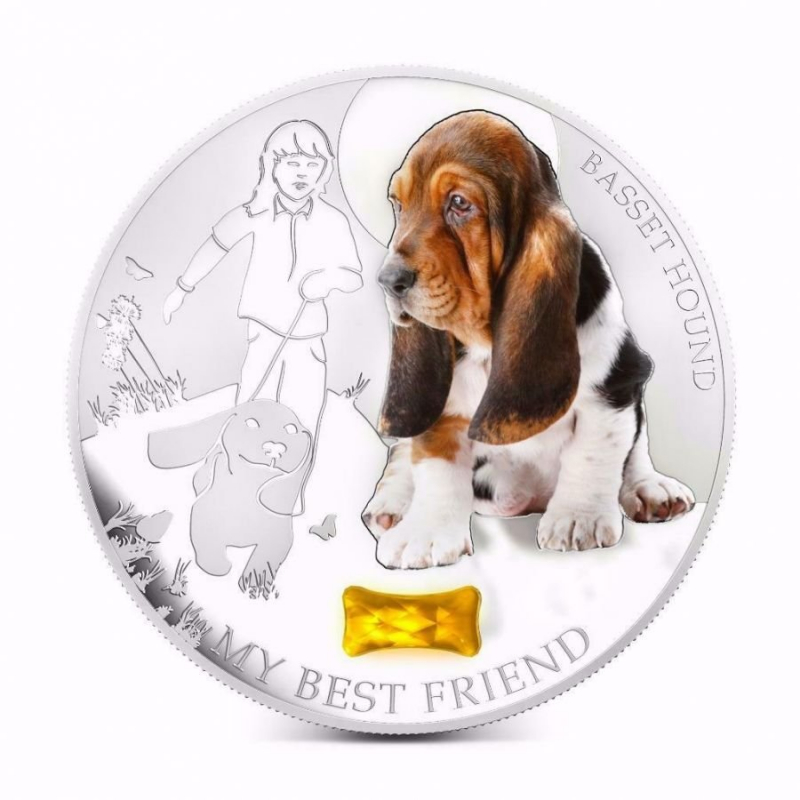 BASSET PES Kočky a psi 1 oz stříbrná mince 2013 | Premeland