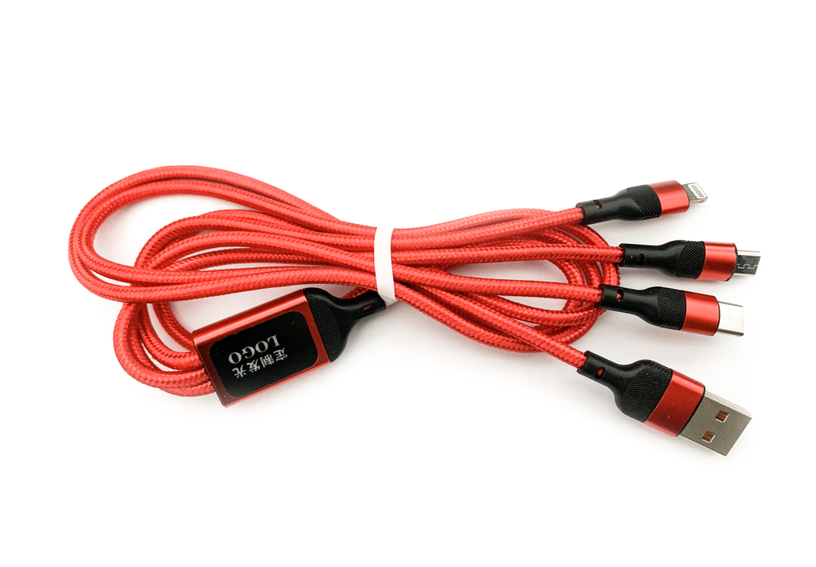 3v1 USB kabel s microUSB, Type-c a Lightning konektorem, 1.25 metrů ...