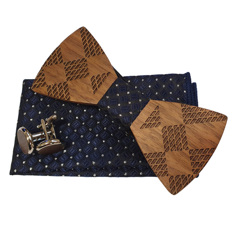 Mahoosive Papion din lemn cu batistă și butonieră MAH75 | Secutek.ro